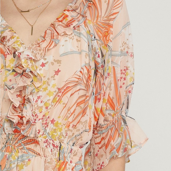 entro | Dresses | Entro Coral Print Dress With Ruffle Detail And ...